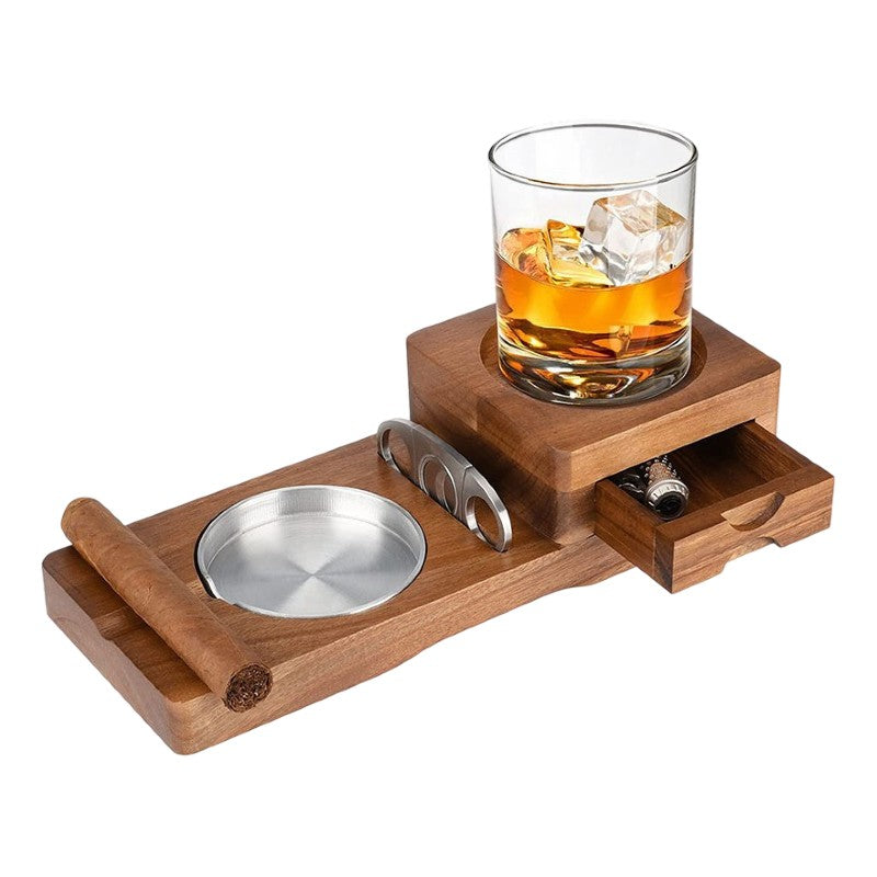 Wooden Cigar Ashtray Tray with Whiskey Glass Holder – Ashtray Planet