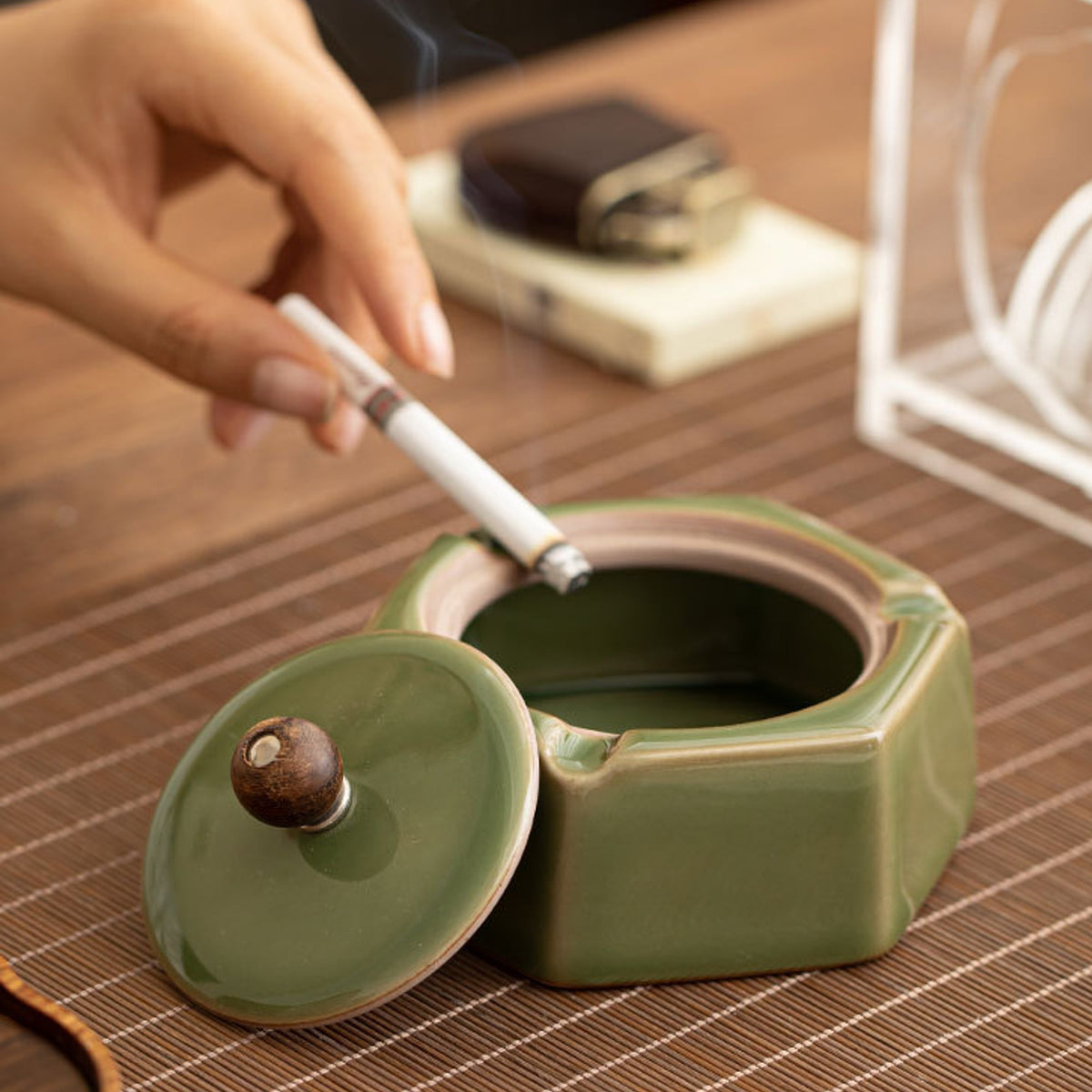 Cool Outdoor Ashtray with Lid Ceramic Hexagon – Ashtray Planet
