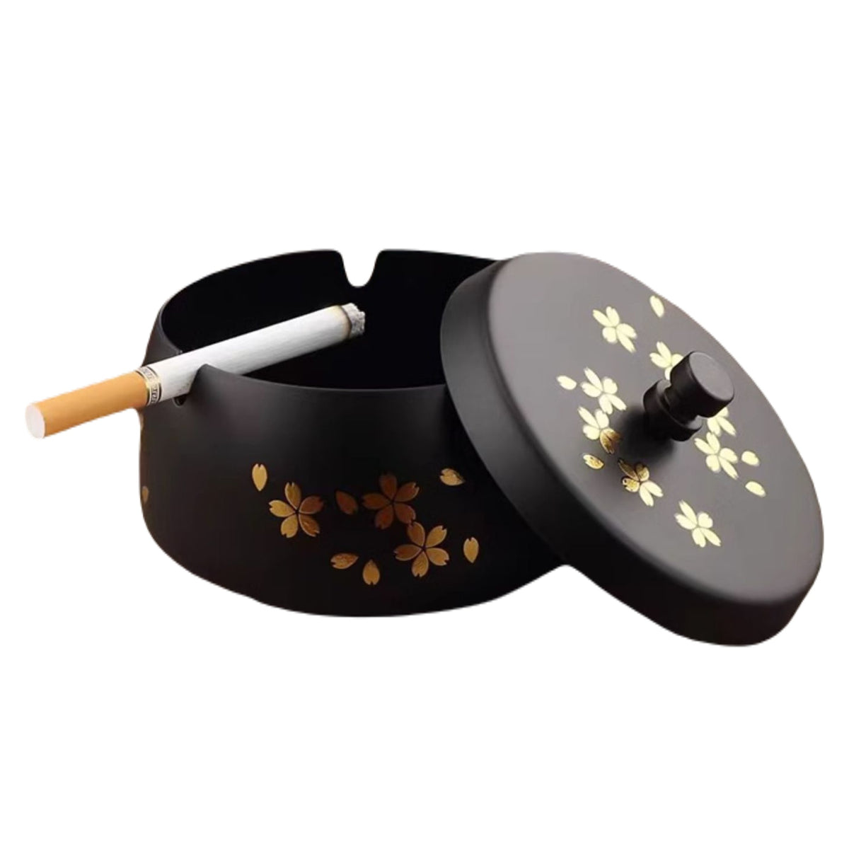 Metal Ashtray with Lid Stainless Steel Covered Ash Tray Flowers ...
