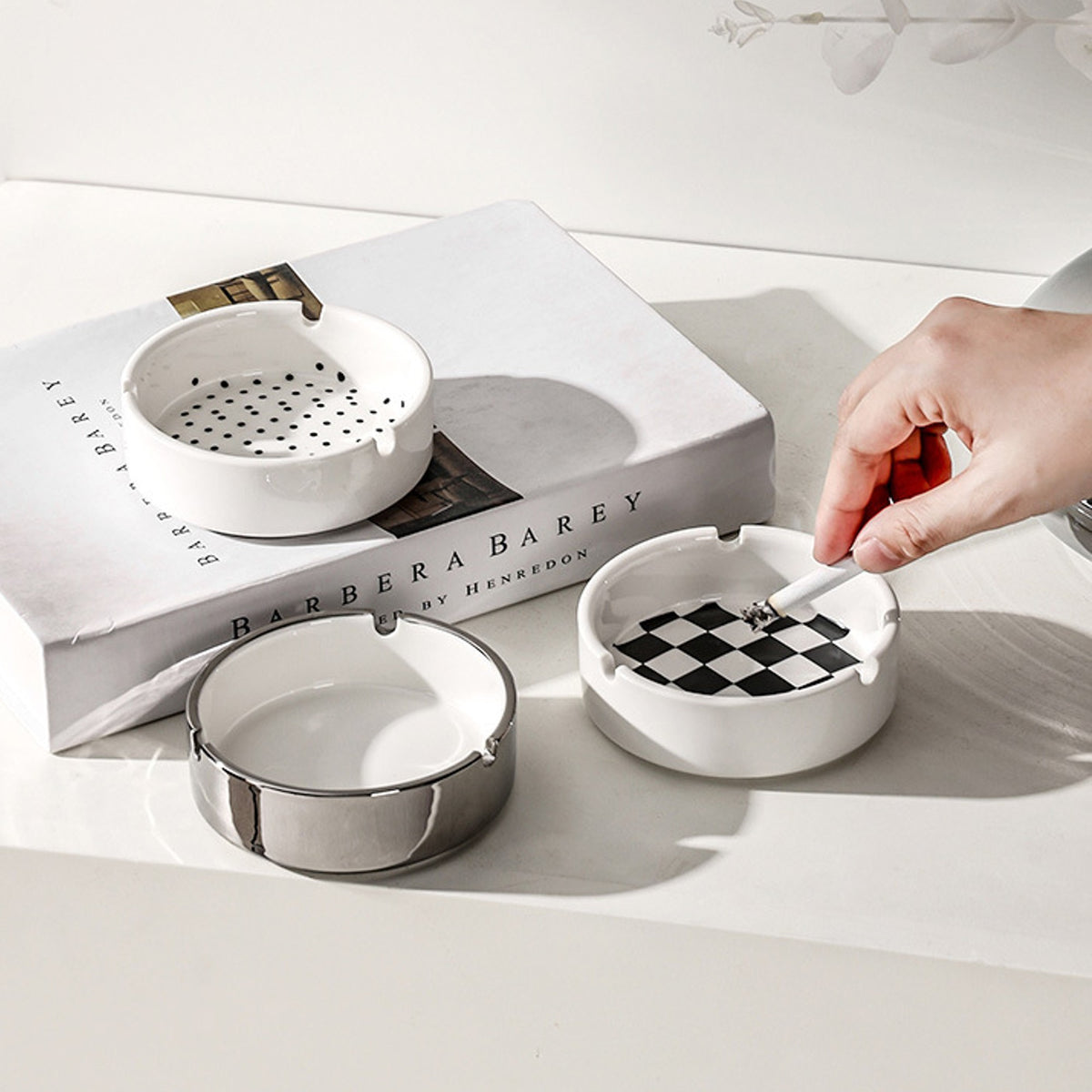 Ceramic Ashtray Minimalist White Silver 3.9-inch – Ashtray Planet