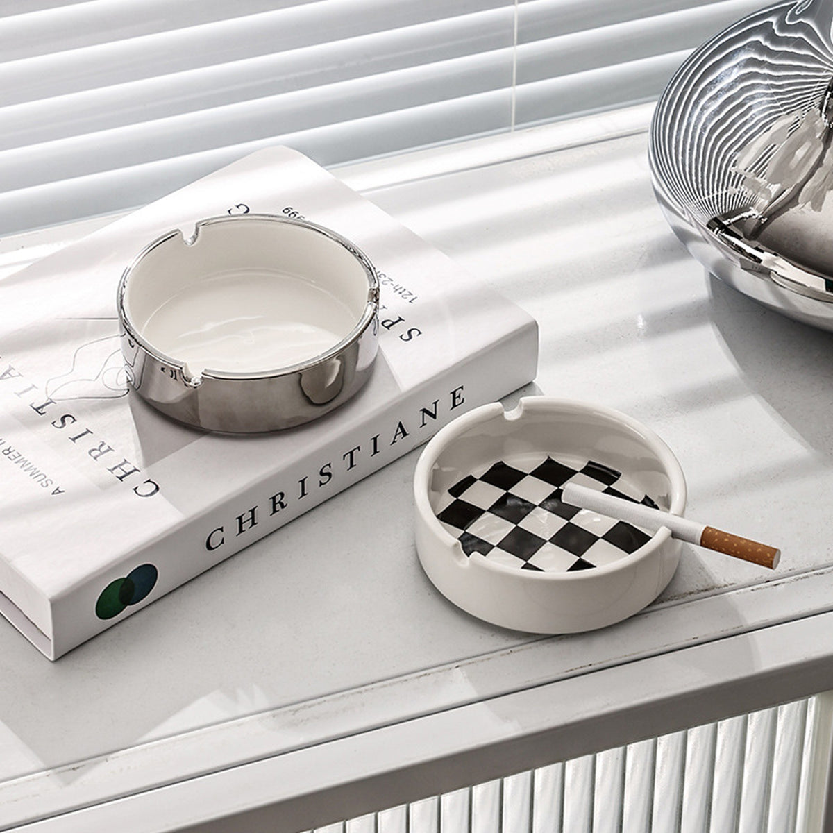 Ceramic Ashtray Minimalist White Silver 3.9-inch – Ashtray Planet