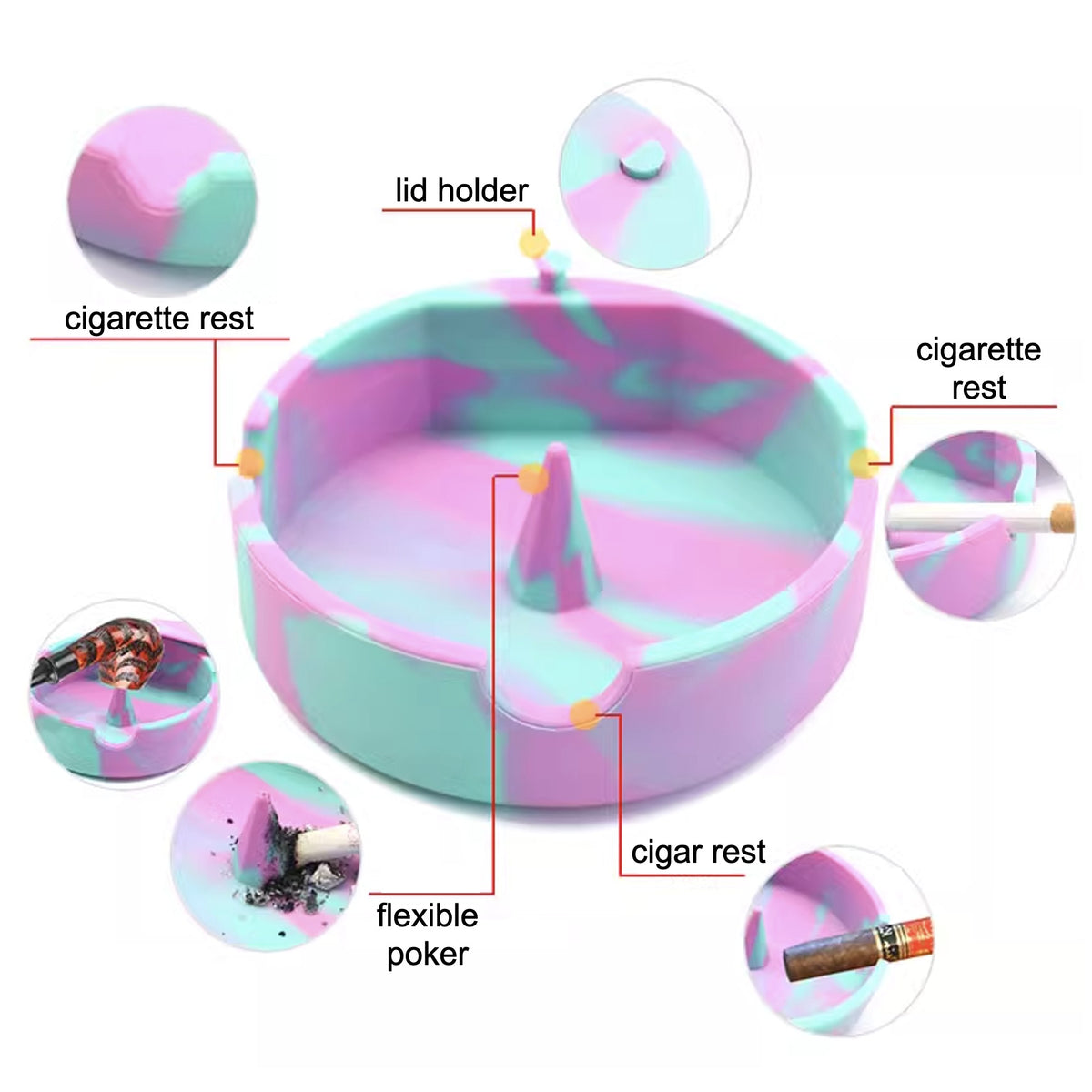 Silicone Ashtray with Lid and Poker for Cigarette Cigar – Ashtray Planet