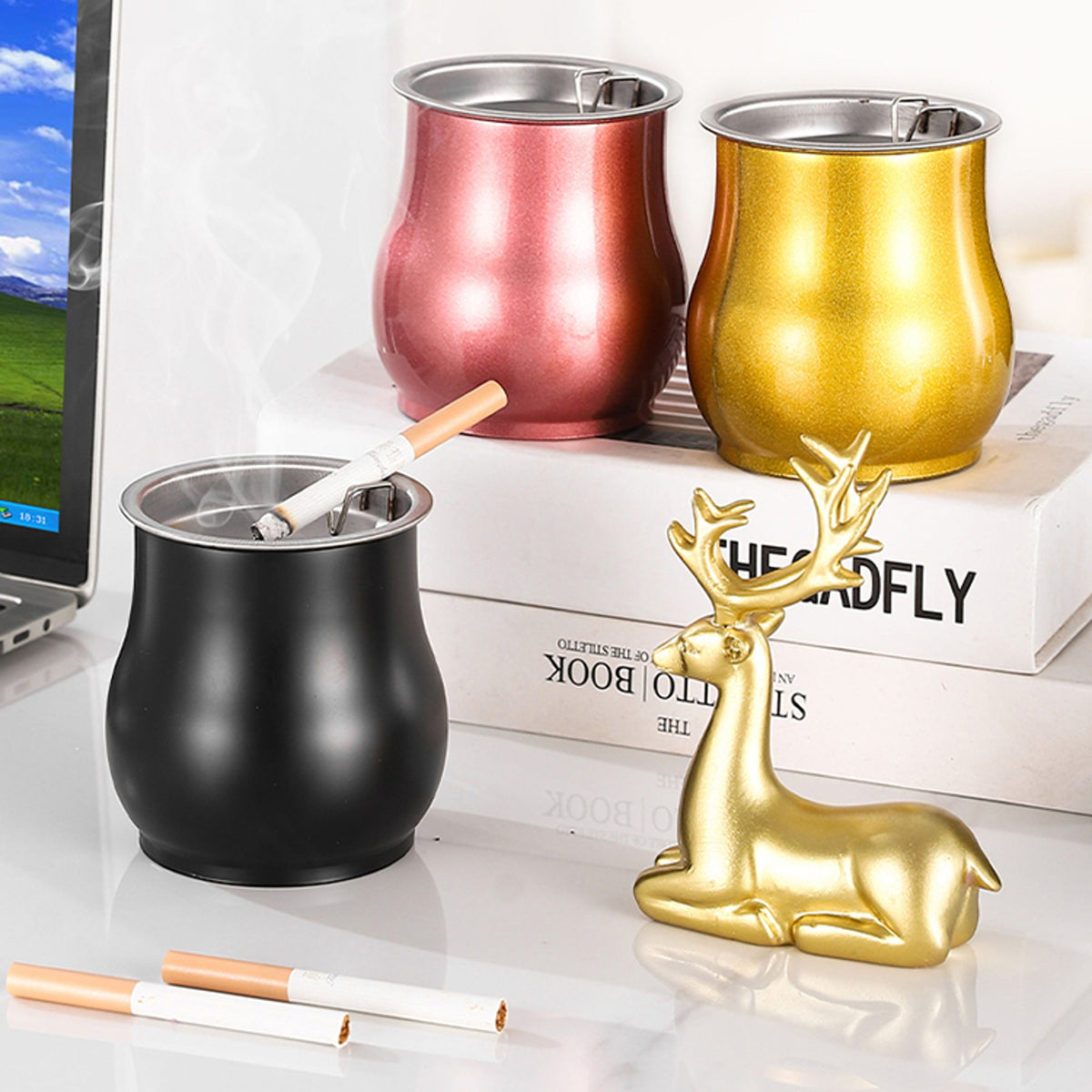 Metal Ashtray with Funnel Lid Stainless Steel – Ashtray Planet