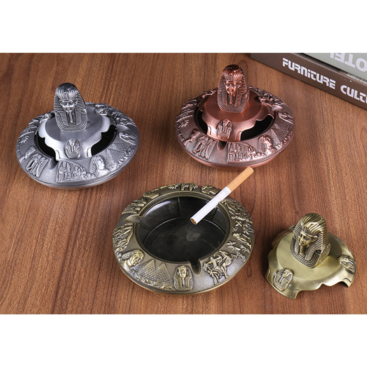 Vintage Ashtray with Lid Metal Egyptian Pharaoh – Ashtray Planet
