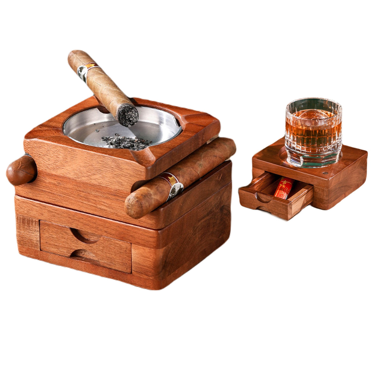 Cigar Ashtray with Whiskey Coaster Storage Drawer Set – Ashtray Planet