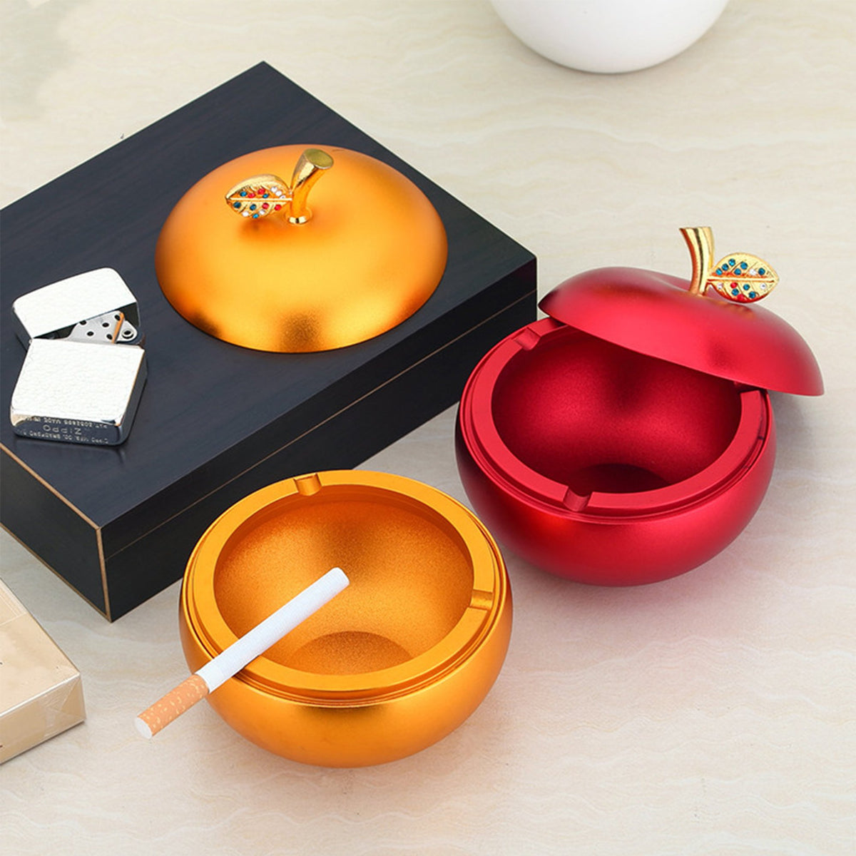 Outdoor Ashtray With Lid Alloy Cute Apple Smokeless – Ashtray Planet