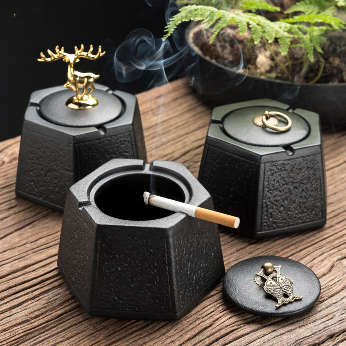 Ashtray with Lid Elegant Black – Ashtray Planet