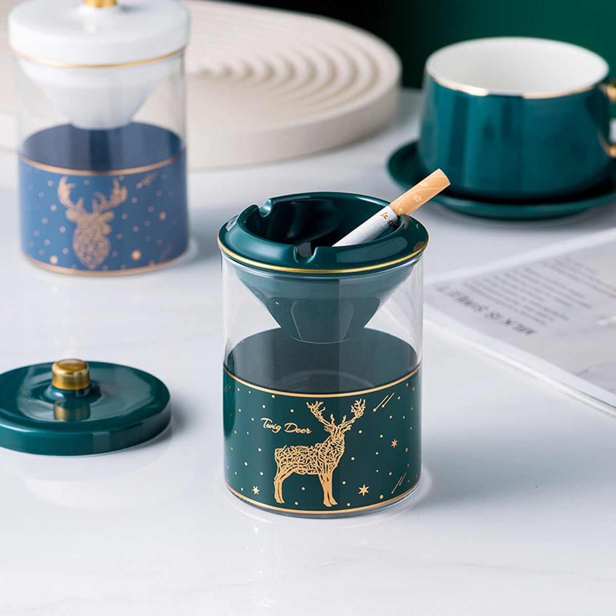 Glass Ashtray with Funnel and Lid Nordic – Ashtray Planet