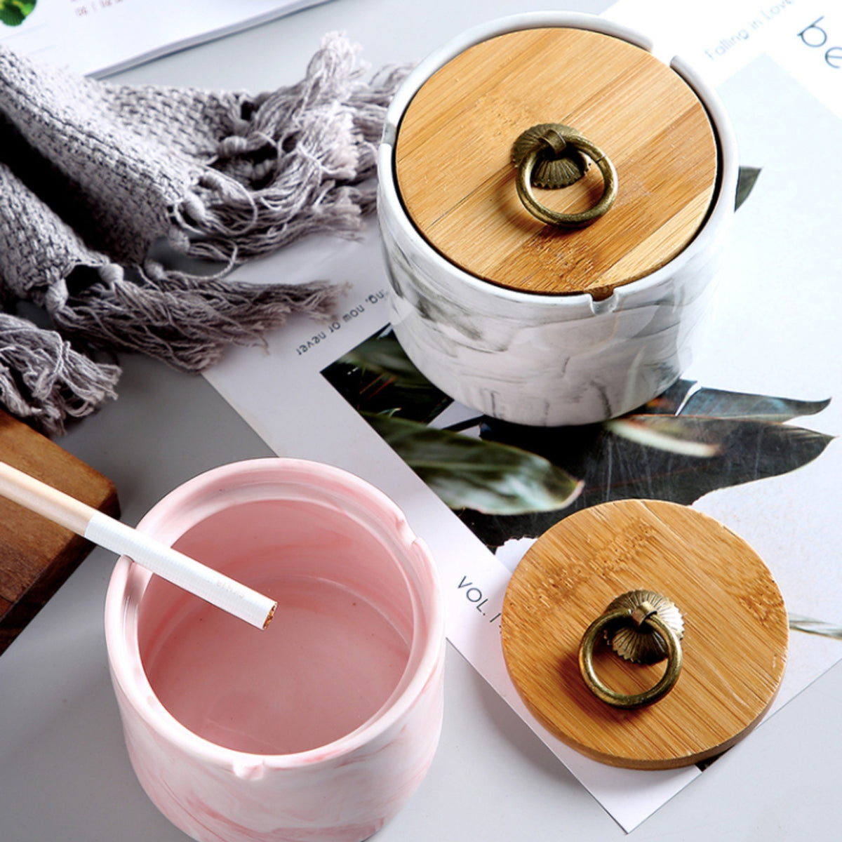 Nordic Marble Ashtray with Bamboo Lid – Ashtray Planet