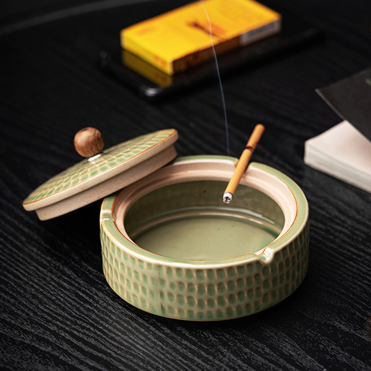 Vintage Ashtray with Lid for Outdoor Porch Ceramic Hammered Surface ...