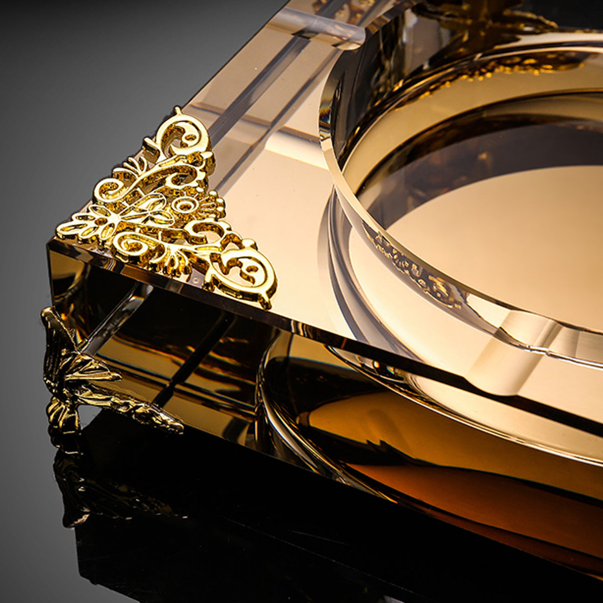 Crystal Glass Ashtray Gold Decorated Corners – Ashtray Planet