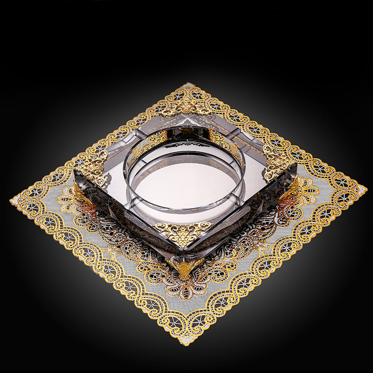 Crystal Glass Ashtray Gold Decorated Corners – Ashtray Planet
