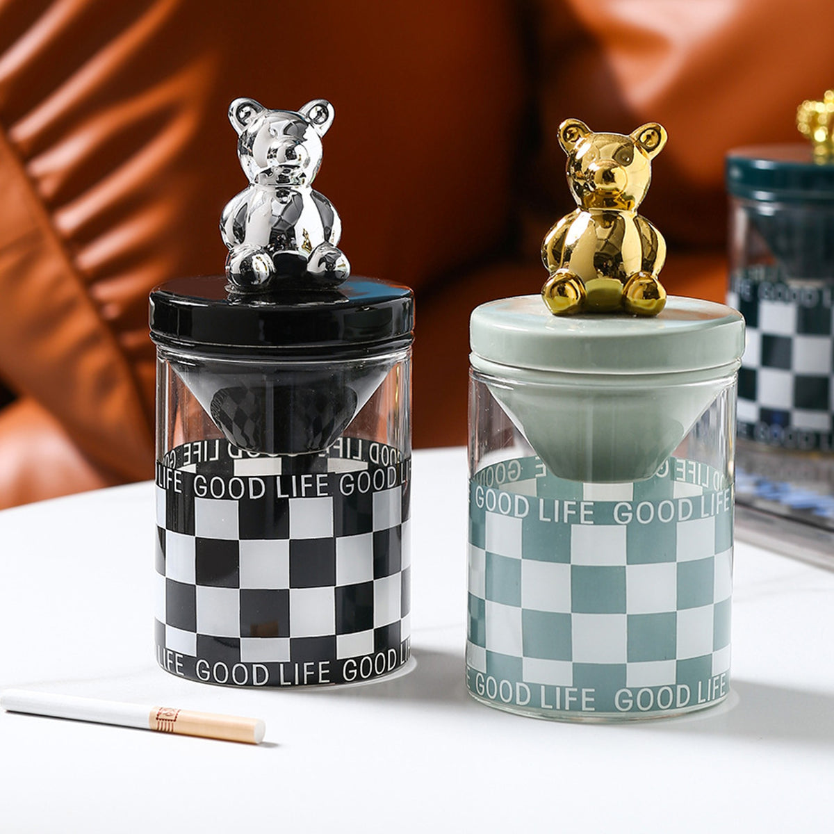 Cute Lidded Ashtray Glass Ceramic Bear Crown Knob – Ashtray Planet