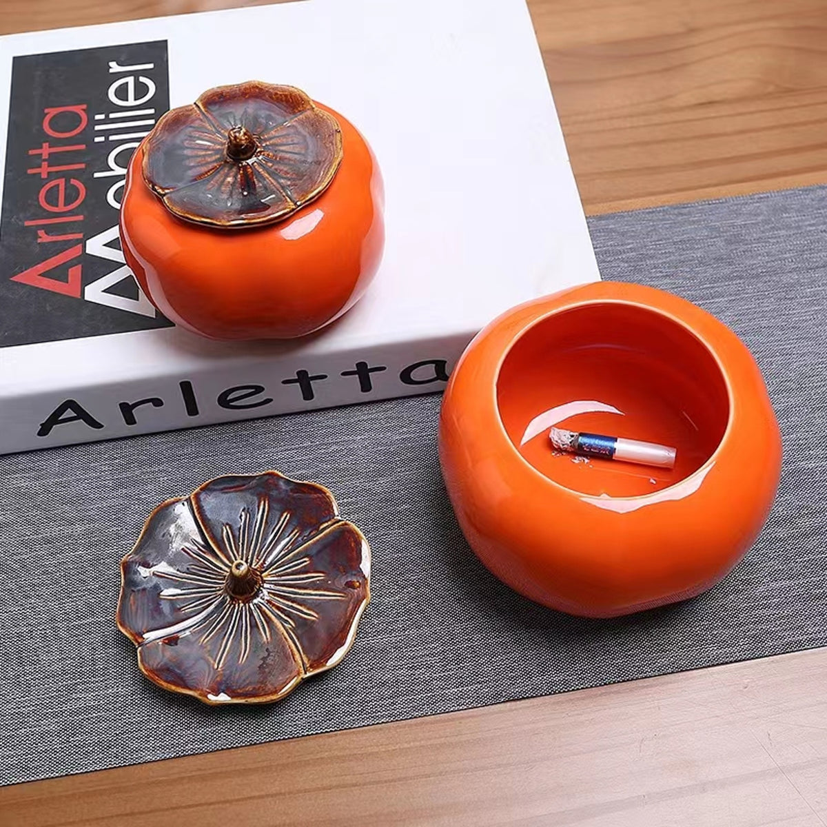 Persimmon Ashtray with Lid Ceramic – Ashtray Planet