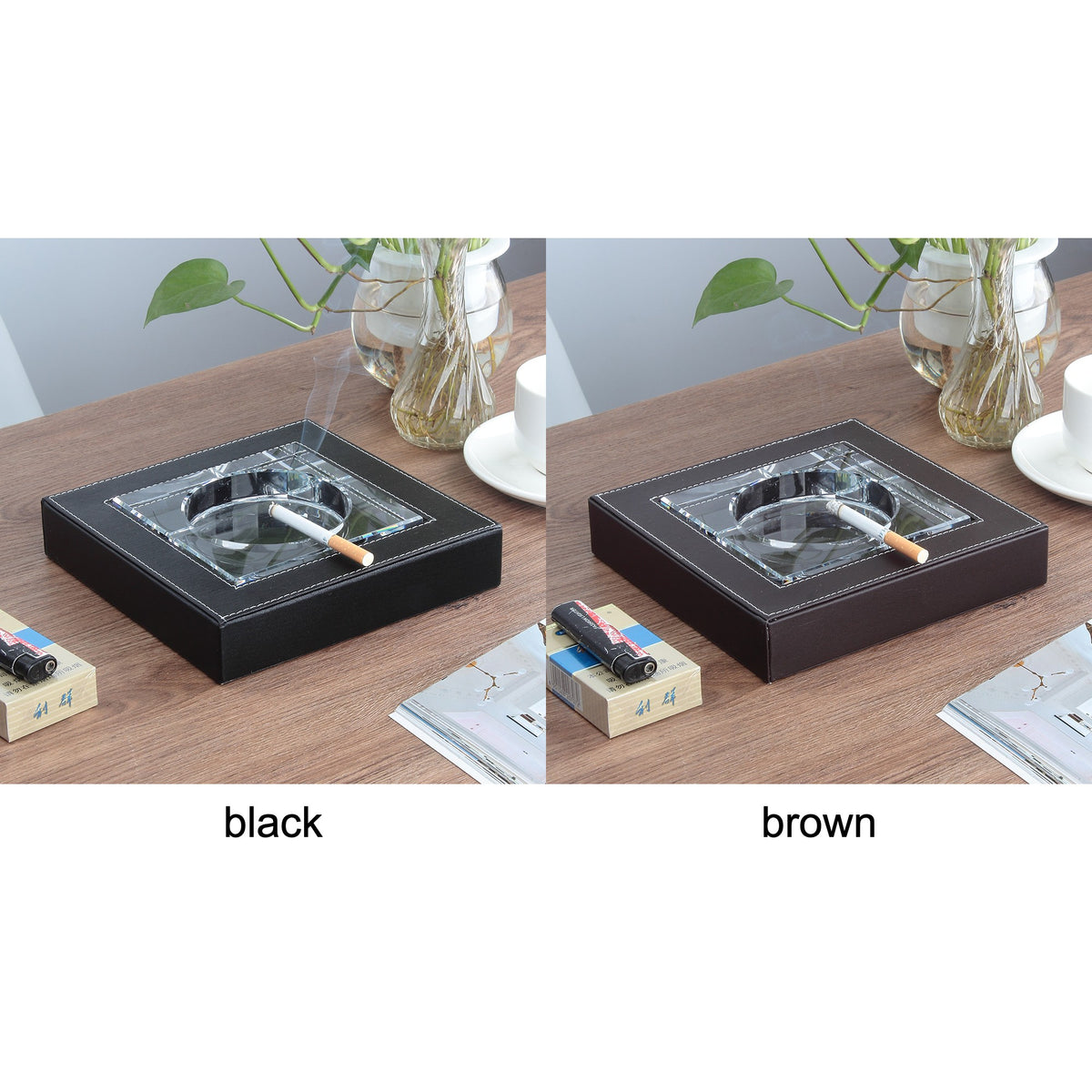 Glass Ashtray with Leather Case Small or Large – Ashtray Planet